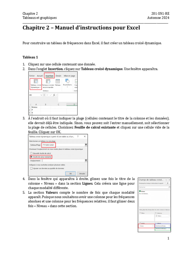 Chapitre 2 - Instructions Excel Version Finale | PDF