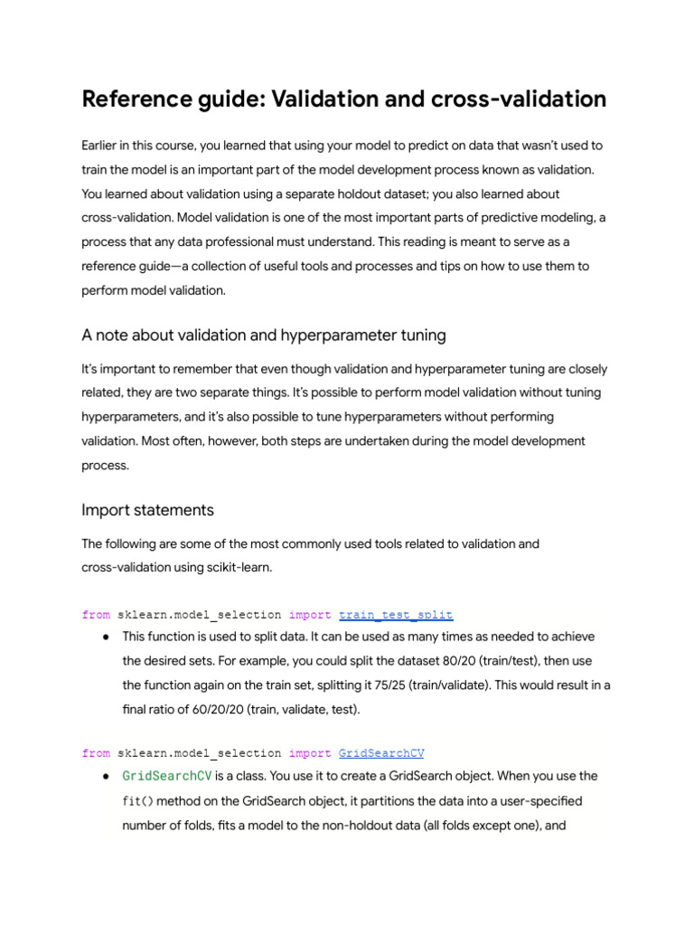 Reference Guide - Validation & Cross-Validation | PDF