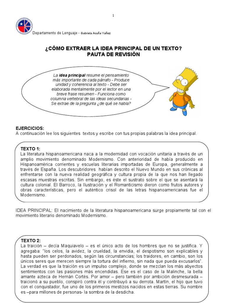 Como Extraer La Idea Principal de Un Texto 1 Pauta | PDF | Organismos ...