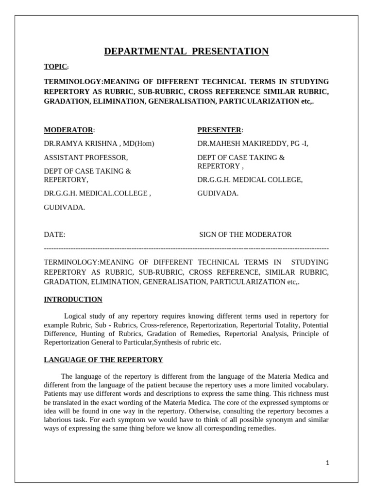 Terminology of Repertory | PDF