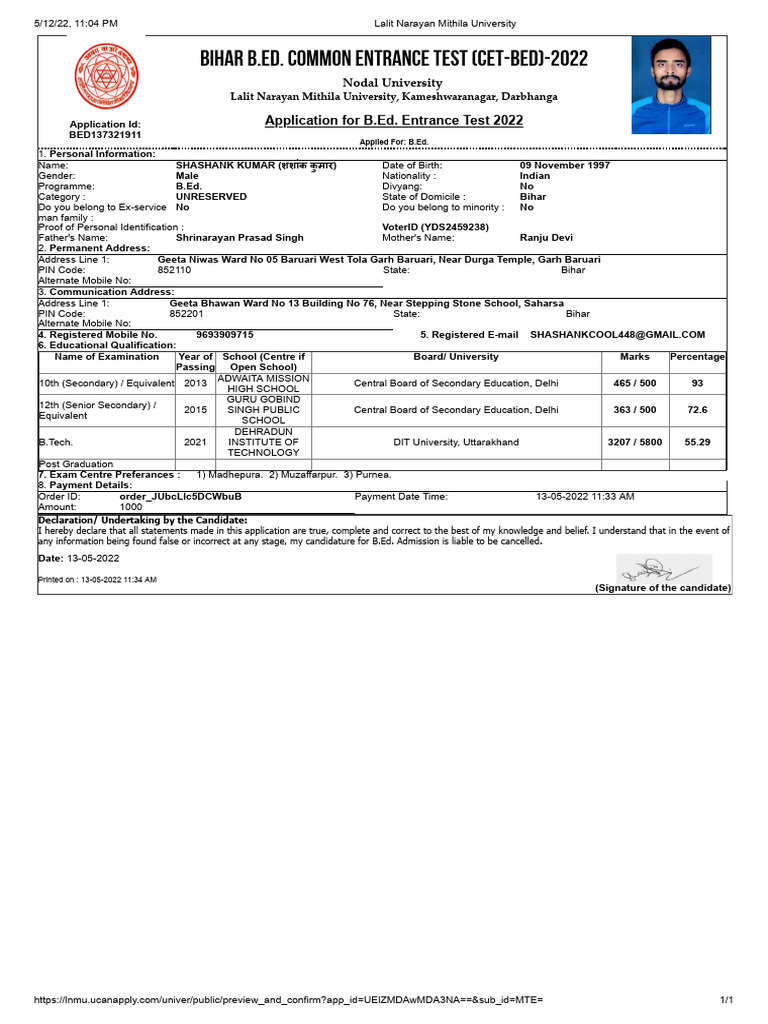 LNMU B.ed Admission | PDF