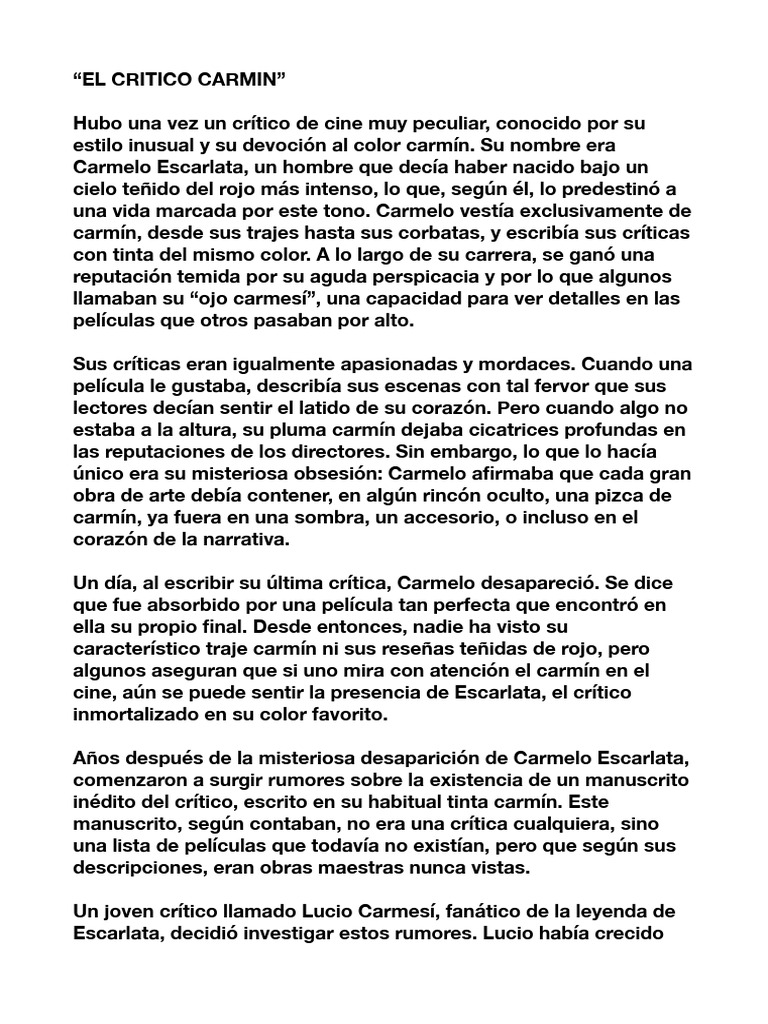 La Vida de Un Critico Es Carmin | PDF