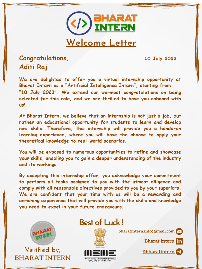 Bharat Intern Offer Letter | PDF