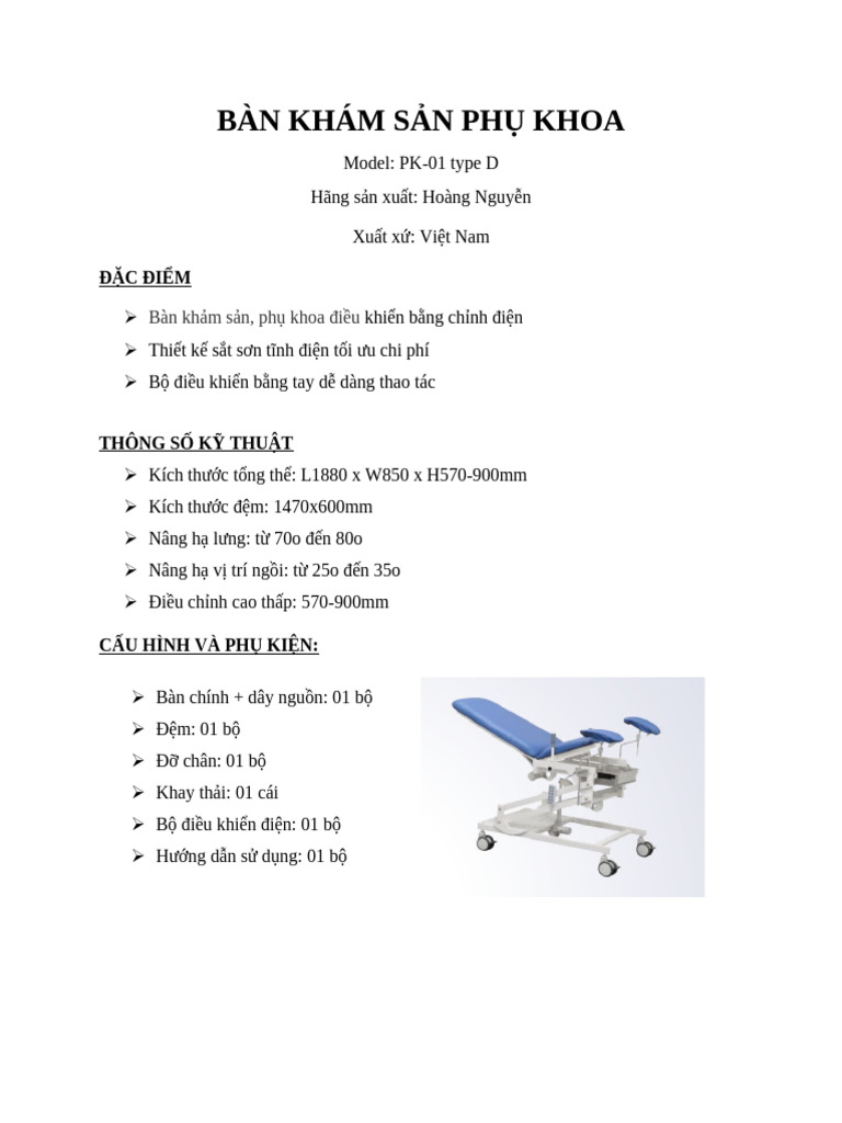 TSKT Ban Kham San Phu Khoa Dien Gia Re Model KJW | PDF
