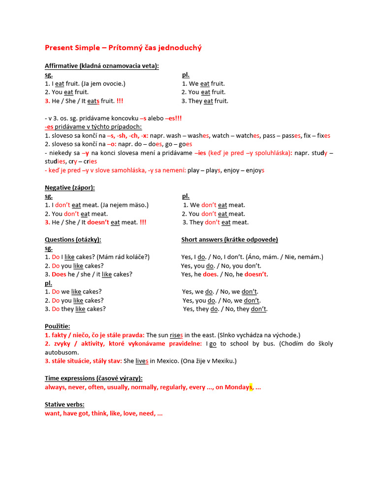 Present Simple_ V.B | PDF