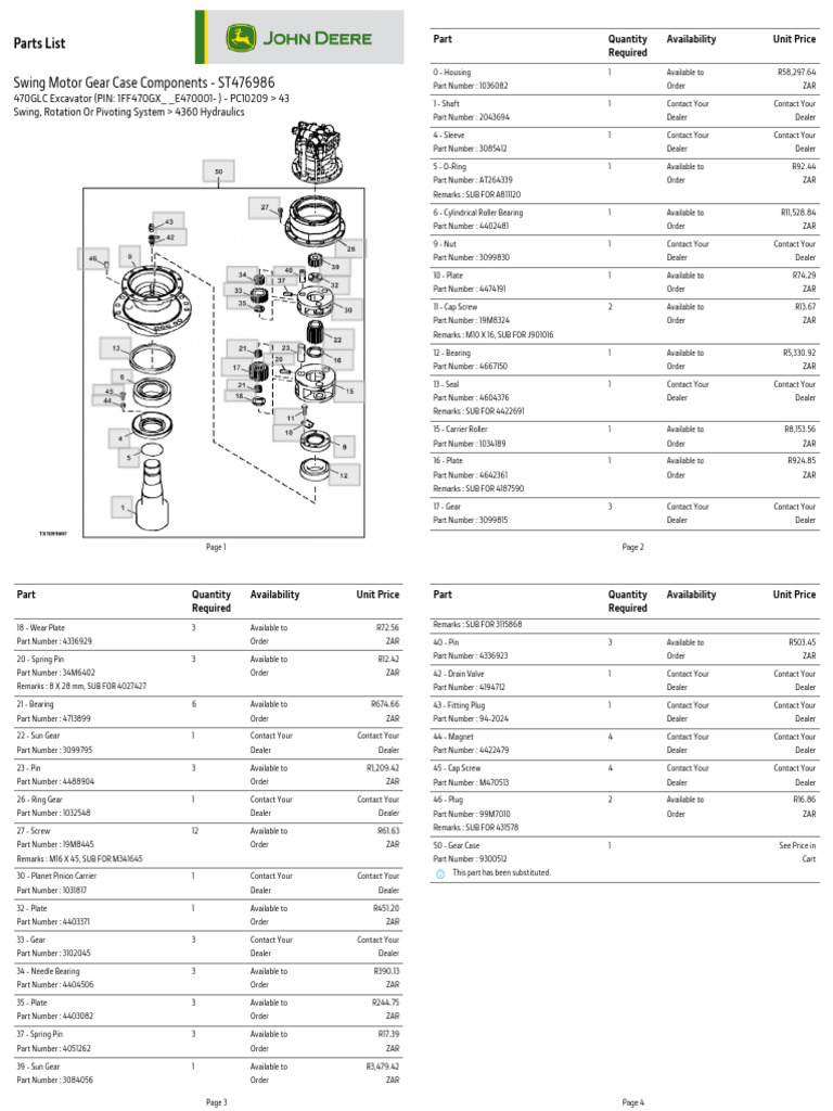 Swing Motor Gear Case Components - ST476986 | PDF