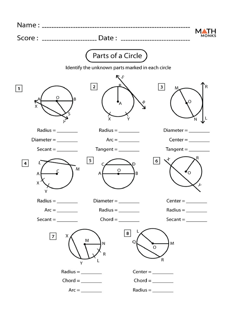 Parts of a Circle Worksheet | PDF