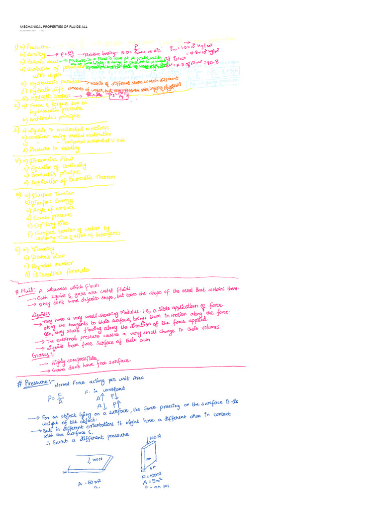 Mechanical Properties of Fluids Notes | PDF