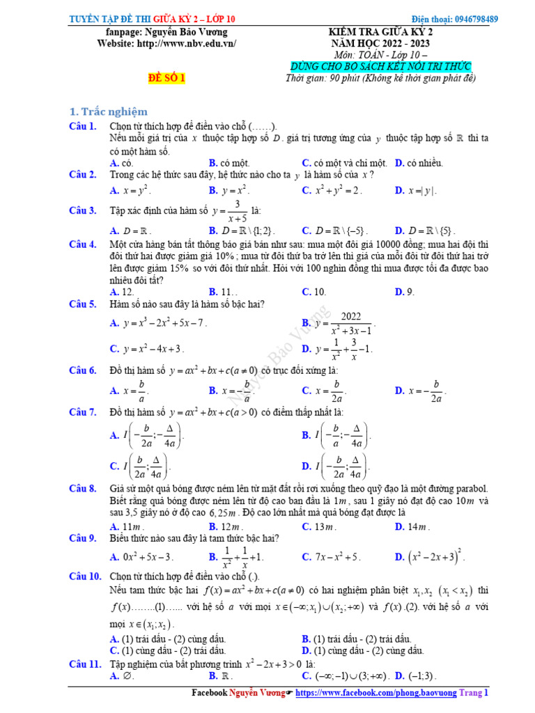 (NBV)-10 ĐỀ GK2 - KNTT | PDF