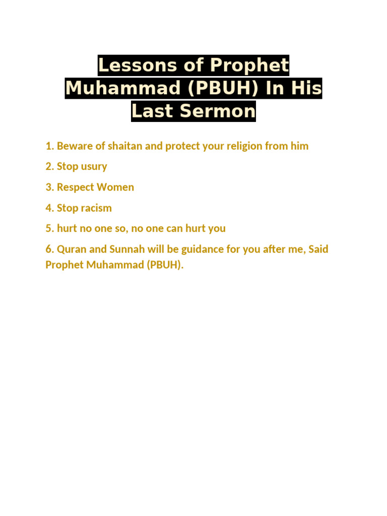 Lessons of Prophet Muhammad | PDF