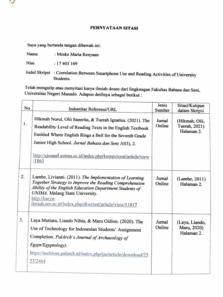 Contoh Lembar Sitasi | PDF