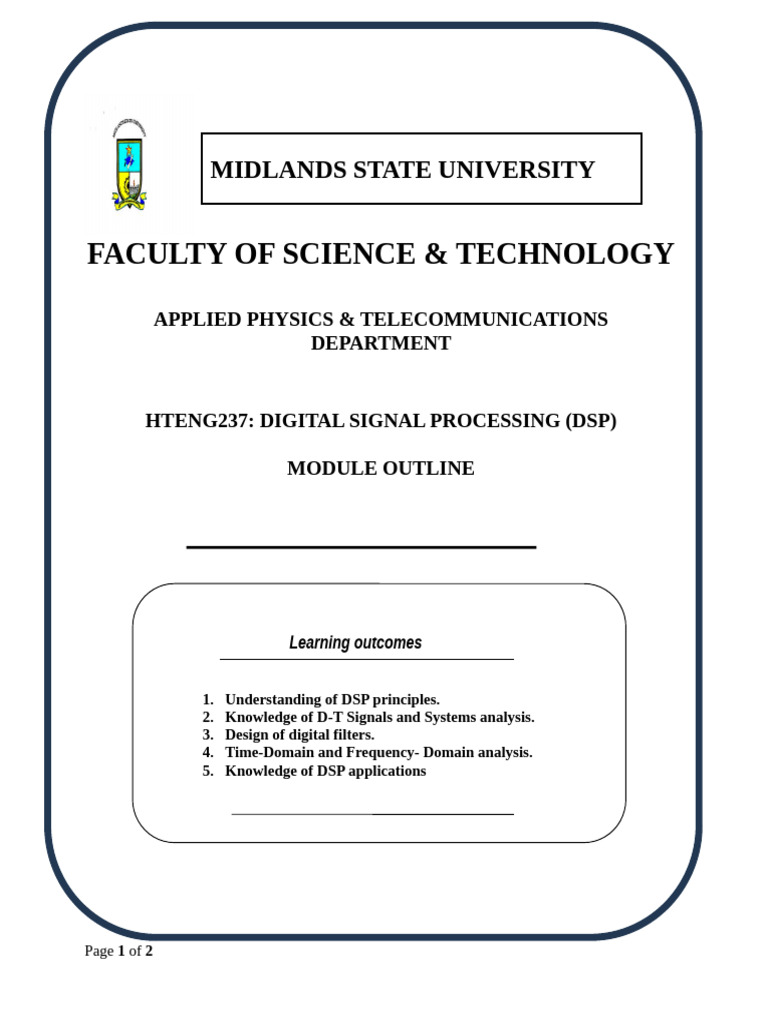Digital Signal Processing Module Outline | PDF