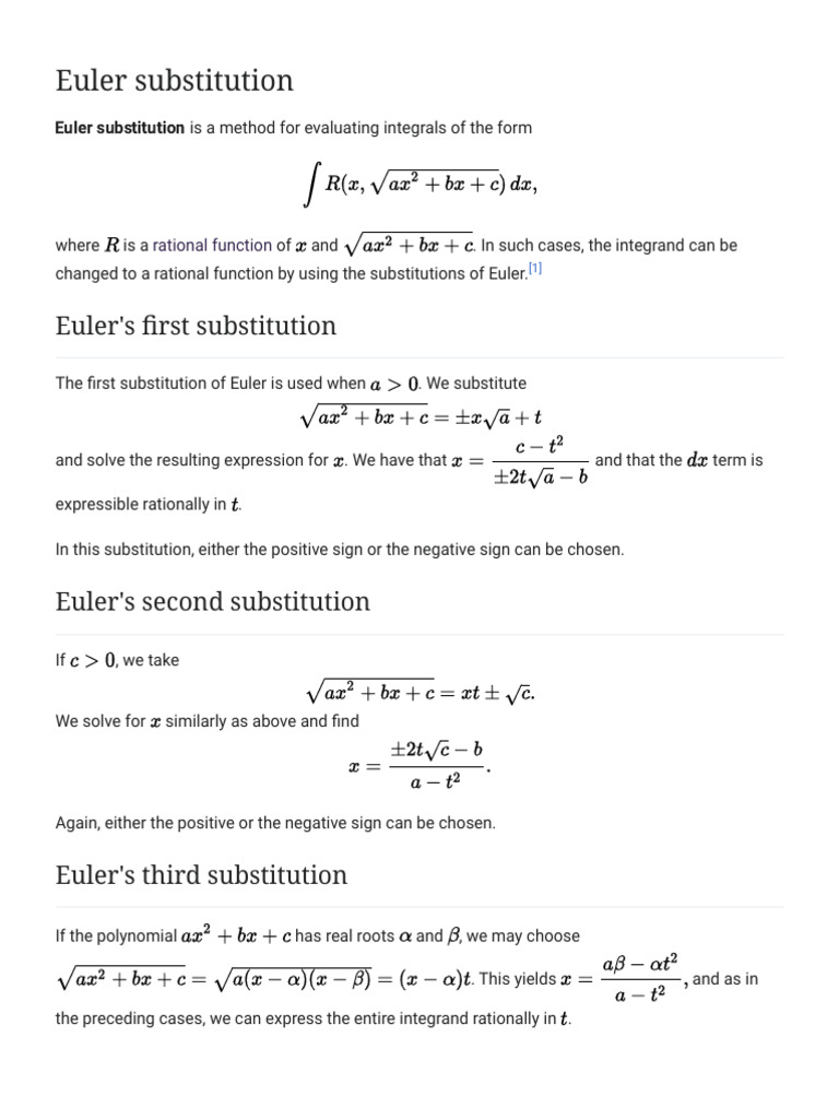 Euler Substitution - Wikipedia | PDF