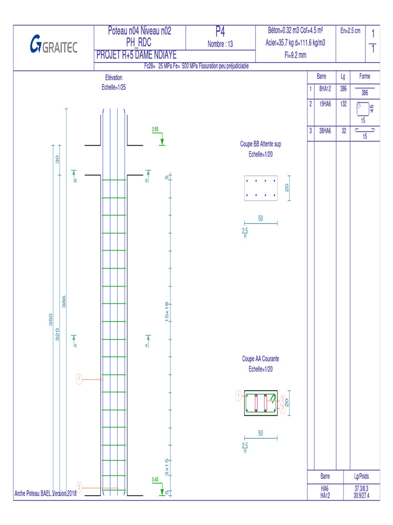 1 1 Poteau n04 Niveau n02 PH - RDC Projet R+5 Dame Ndiaye 1 1 Poteau n04 Niveau n02 PH - RDC ...