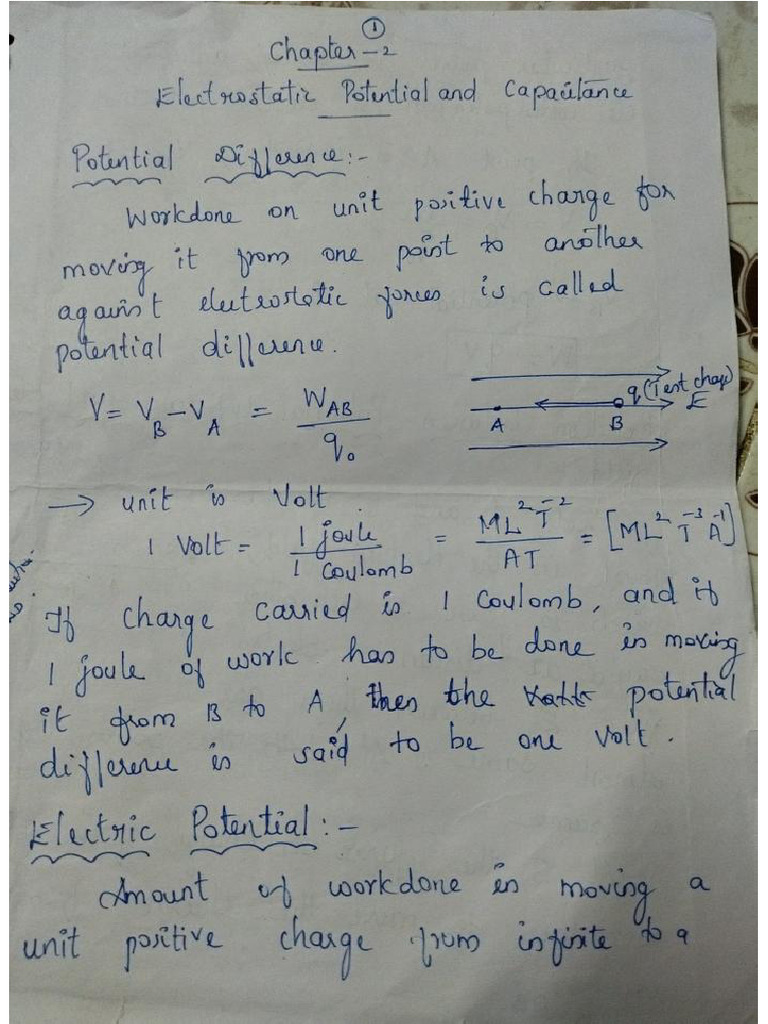 Chapter 2 Electrostatic Potential And Capacitance Pdf