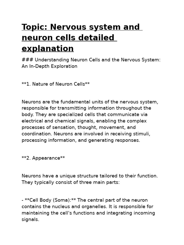 Neuron cells and Nervous system detailed explanation | PDF