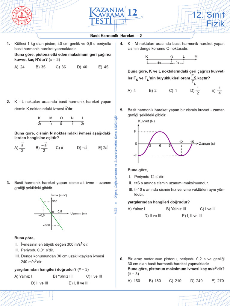 Sınıf Fizik Fizik: Basit Harmonik Hareket - 2 | PDF