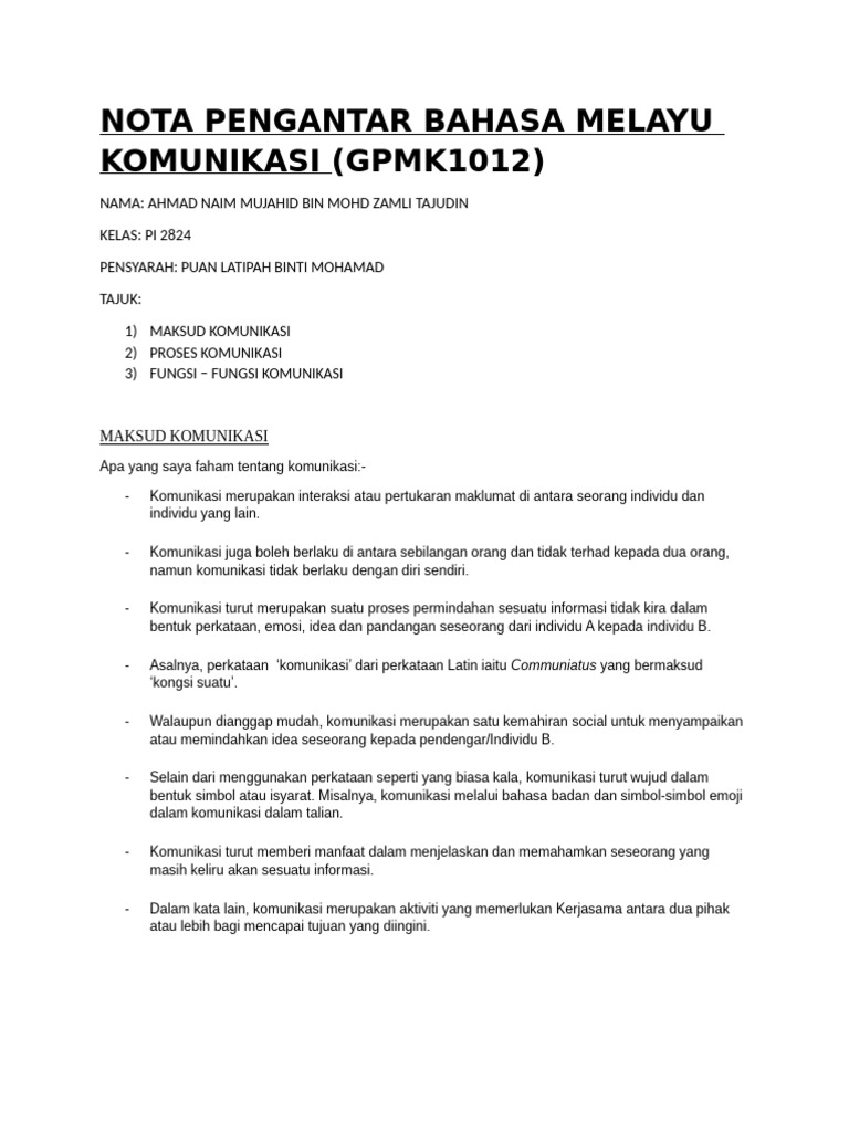 Nota Pengantar Bahasa Melayu Komunikasi | PDF