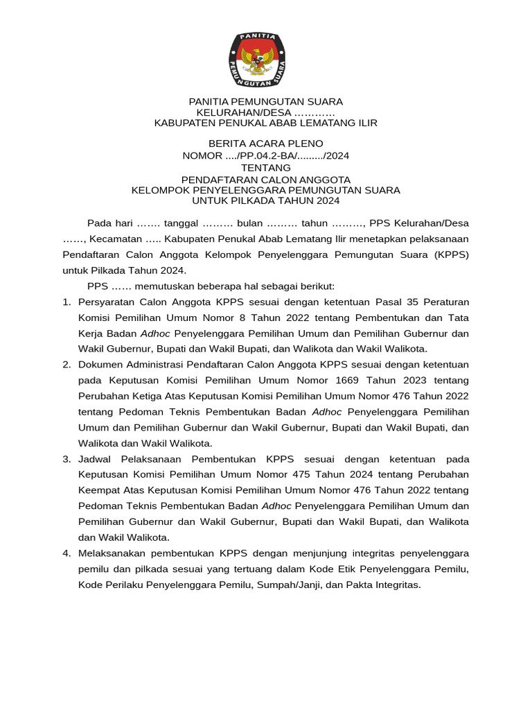 Berita Acara Pps Pendaftaran Kpps | PDF | Ilmu Sosial | Hukum