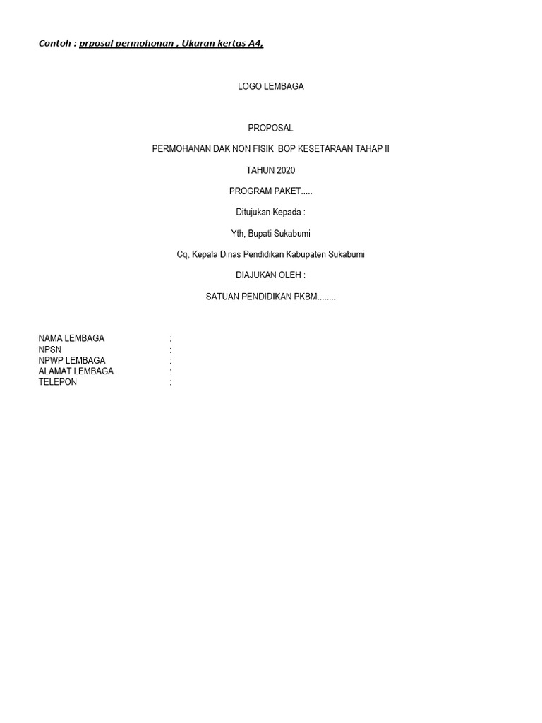 PDF Sistimatika Proposal Bop Dak Non Fisik 2020 | PDF