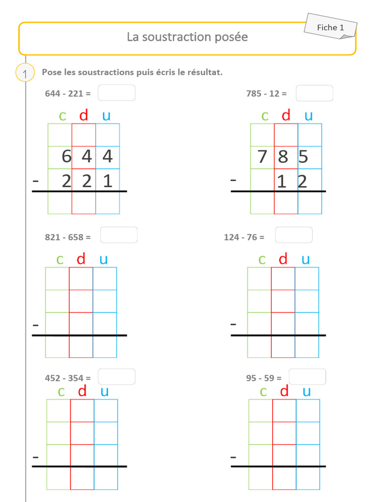 Fiches Soustractions Posees | PDF