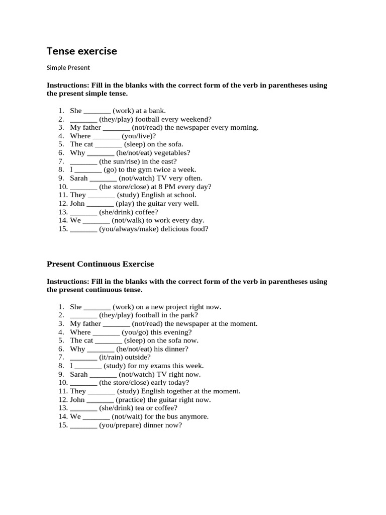 Tense Exercise | PDF