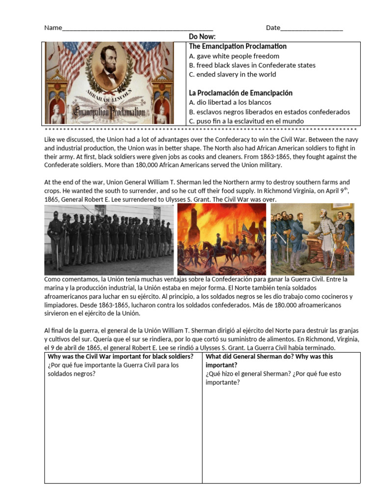 U.S. History - ELL Lesson Reconstruction Era 1 | PDF