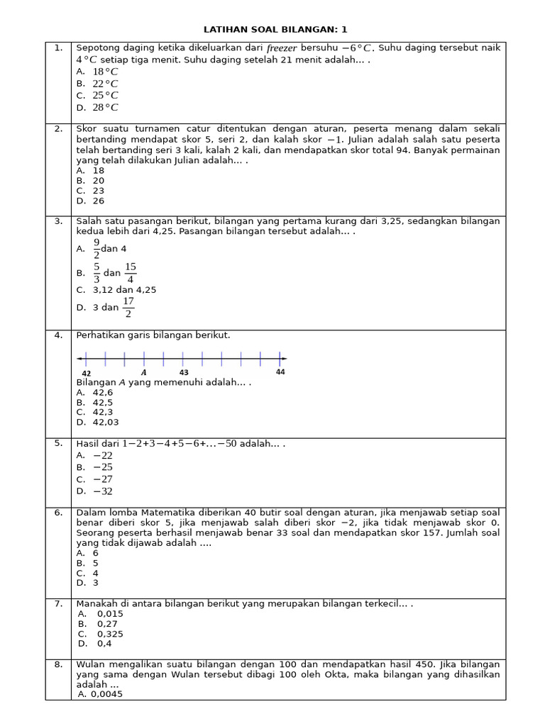 LATIHAN SOAL BILANGAN1 | PDF