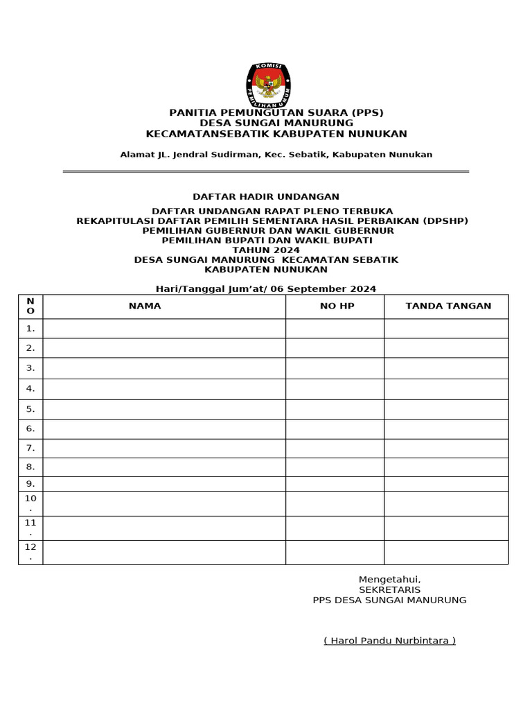 01 Draft Daftar Hadir PP - PPK | PDF