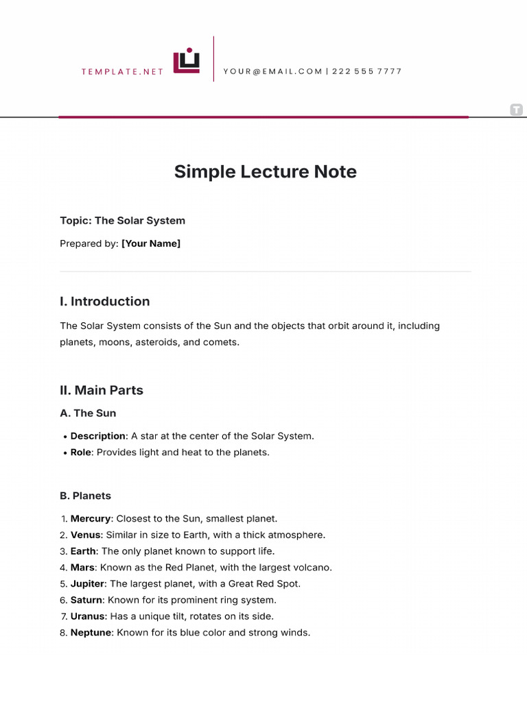 Simple Lecture Note Template - Edit Online & Download Example | PDF