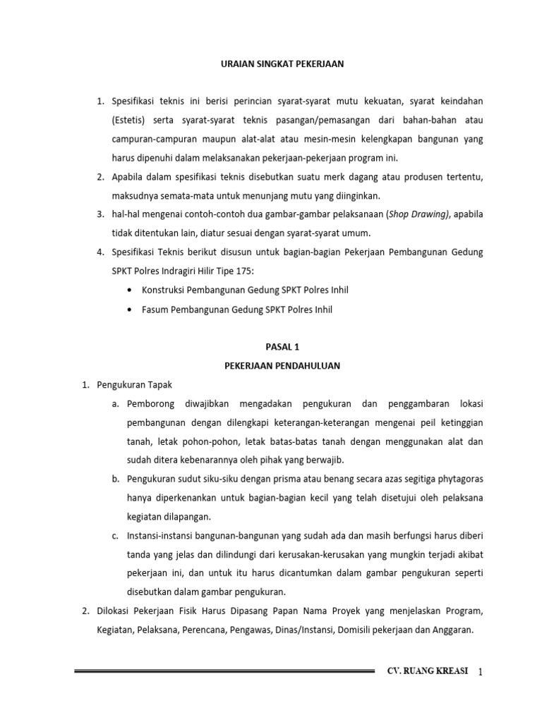 Uraian Singkat Pekerjaan SPKT | PDF