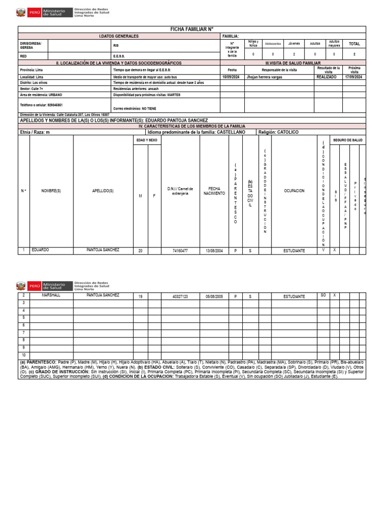 FICHA FAMILIAR version final .docx | PDF