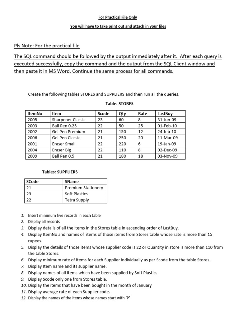 SQL Queries Practical Assignment | PDF