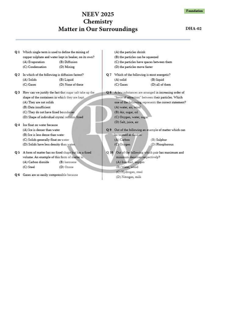 Matter in Our Surroundings - DHA 02 - Neev 2025 | PDF