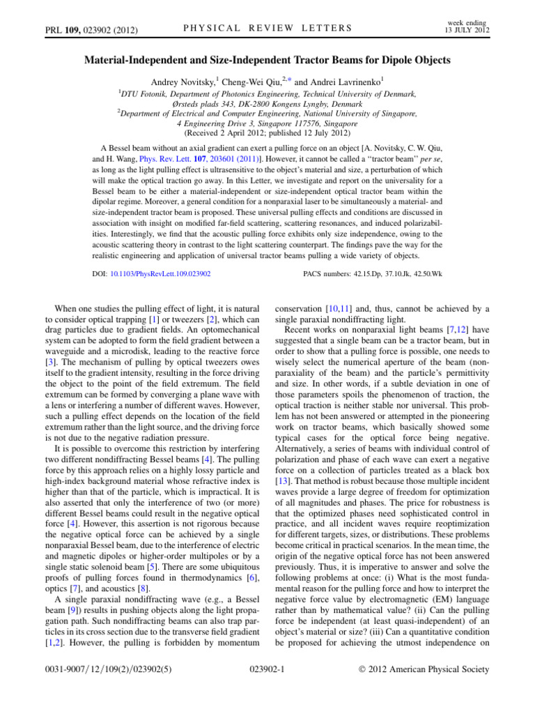 Universal Tractor Beams for Dipoles | PDF | Cross Section (Physics ...