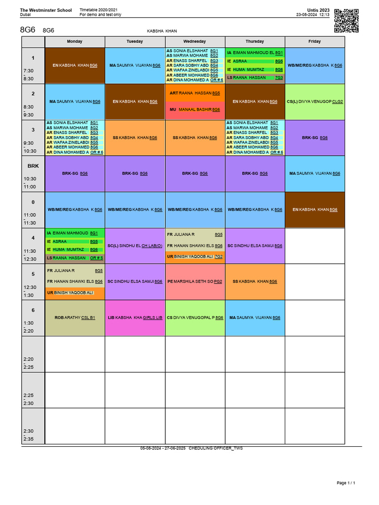 8G6 - Time Table | PDF