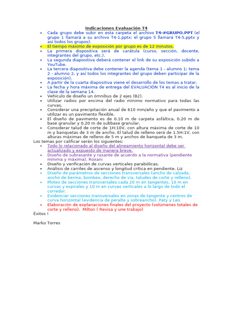 Indicaciones Evaluación T4 | PDF