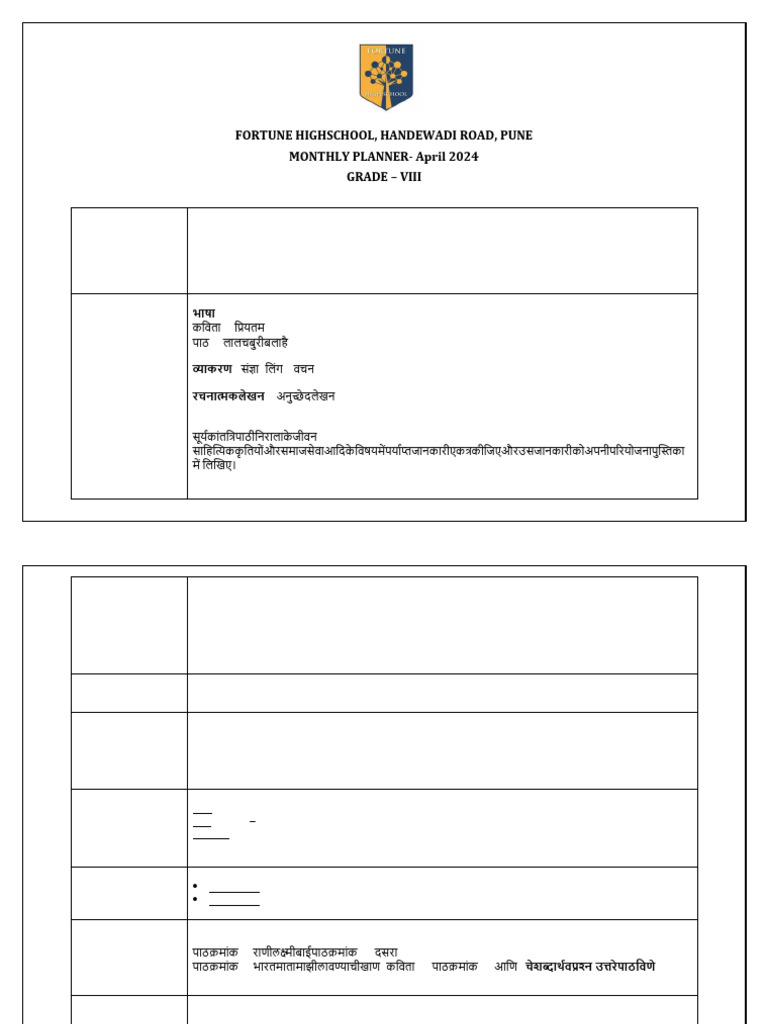 April Month Plan Chse | PDF