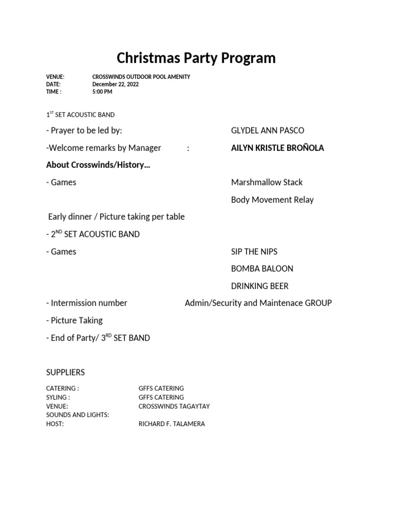 December 22 Christmas Party Program | PDF