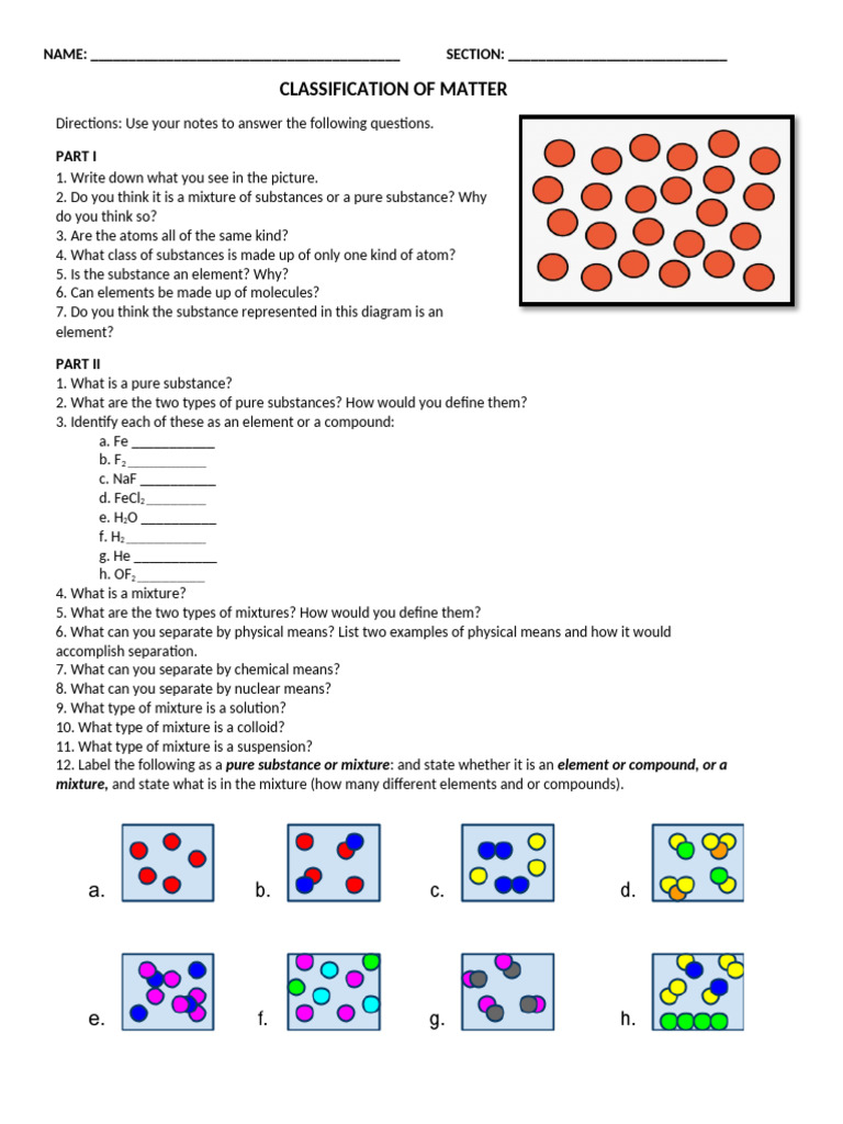 Classification of Matter Activity | PDF