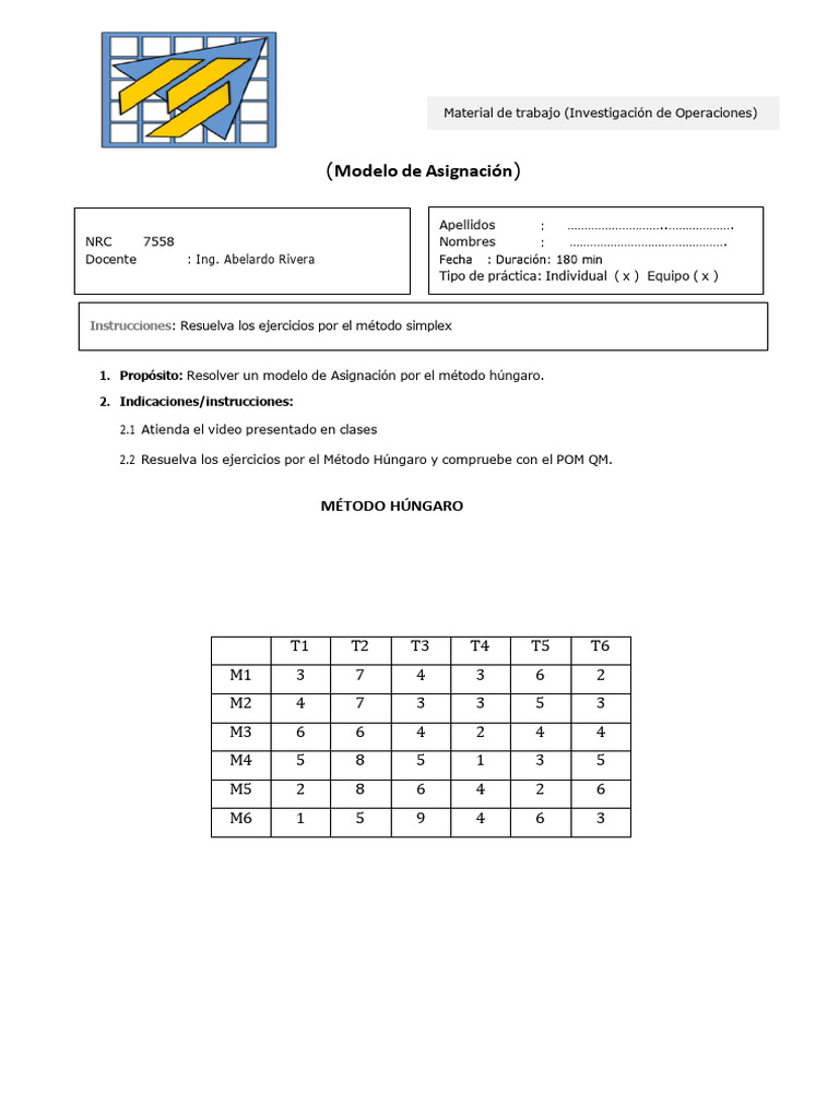 PRACTICA NRO 02 MODELO DE ASIGNACION _ED | PDF