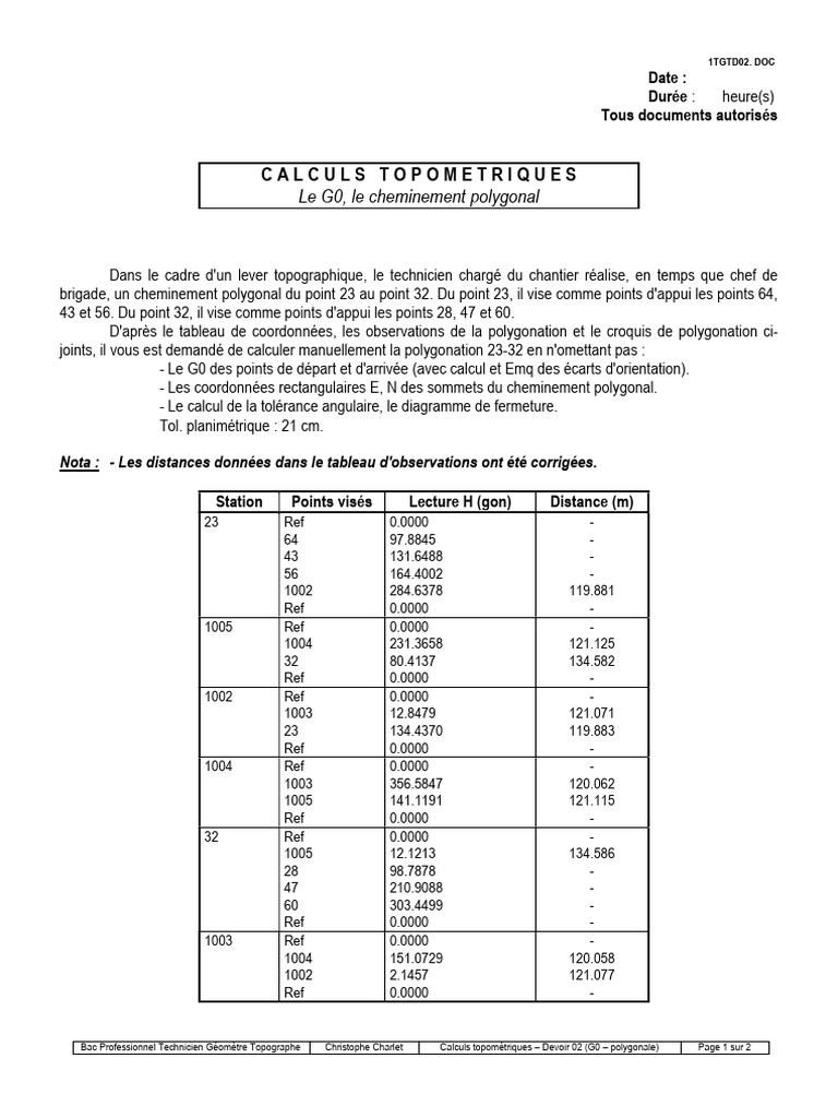 Exo Polygo Encadree BAC PRO GEOTOPO | PDF