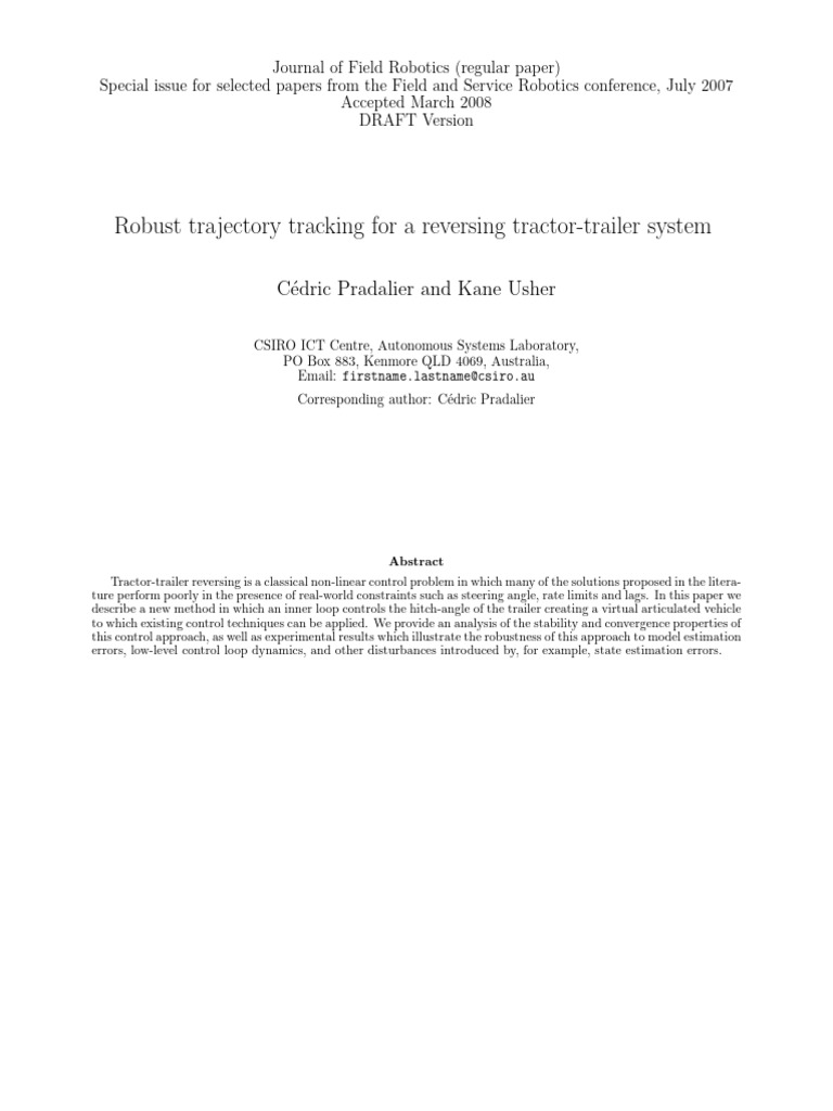 Draft: Robust Trajectory Tracking For A Reversing Tractor-Trailer ...