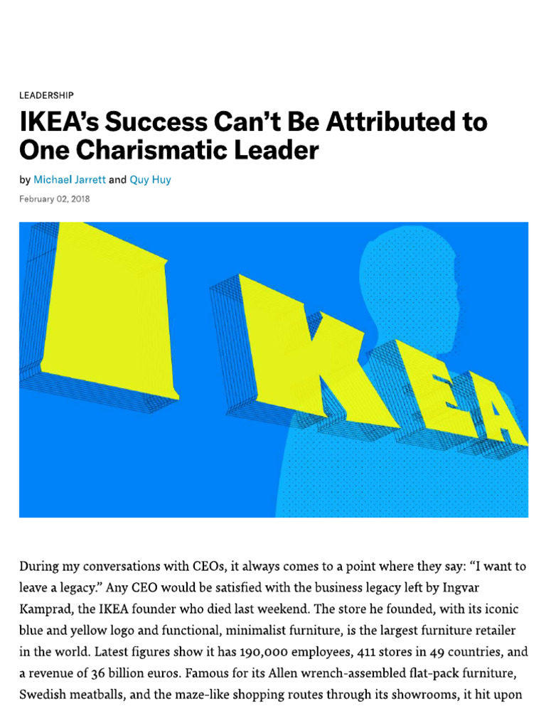 IKEA’s Success Can’t Be Attributed to One Charismatic Leader | PDF
