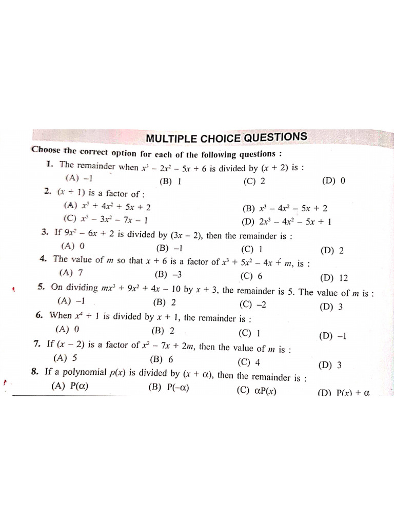 Remainder Theorem And Factor Theorem PDF