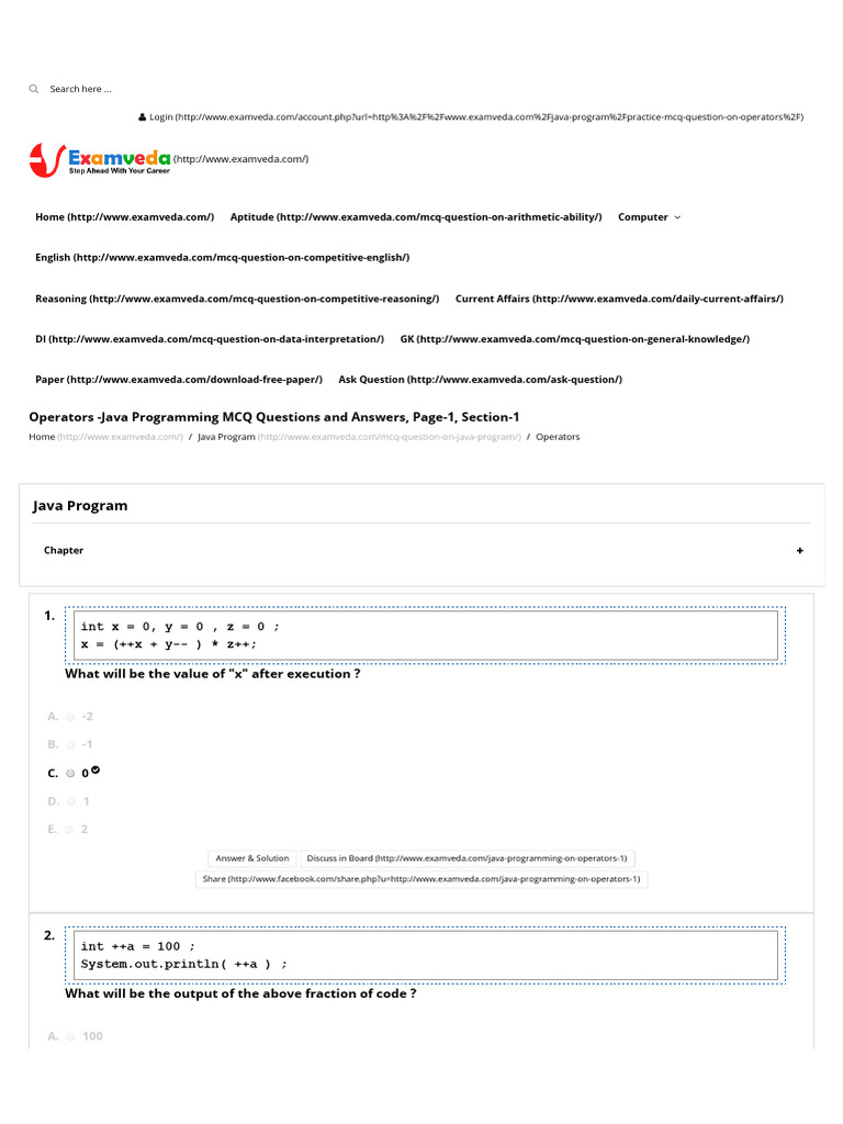 Operators - Java Programming MCQ Questions and Answers Page-1 Section-1 ... Operators - Java Programming MCQ Questions and Answers Page-1 Section-1 ...
