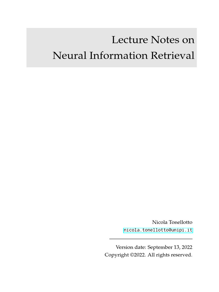 Lecture Notes On Neural Information Retrieval: Nicola Tonellotto | PDF