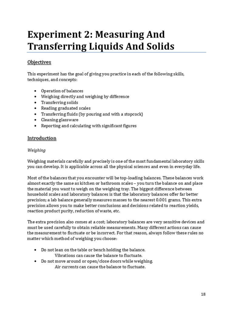 Experiment2 MeasuringandTransferringLiquidsandSolids | PDF