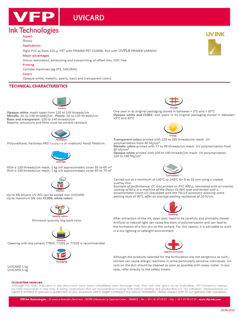 FT UVICARD ENG - VFP Ink Technologies | PDF | Lamination | Polyvinyl Chloride