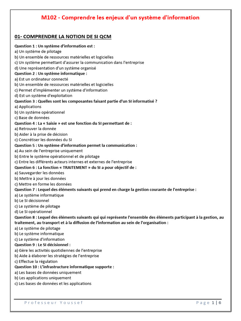 QCM Sans Correction | PDF
